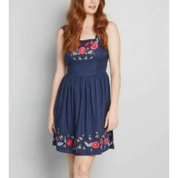 Modcloth | Dresses | Modcloth Dress Womens Large Navy Blue Enlightened ...